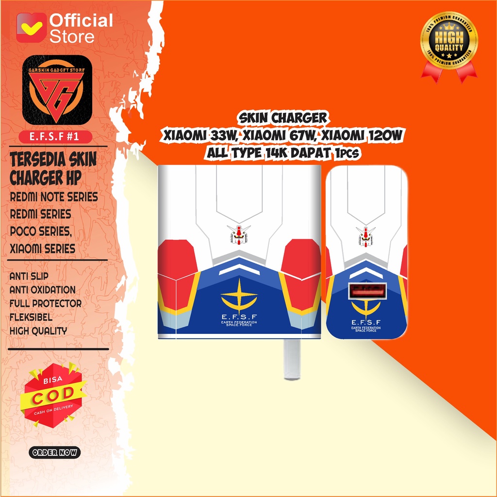 Jual Skin Charger Poco Redmi note Redmi 33W 67W 120W Motif Gundam ...