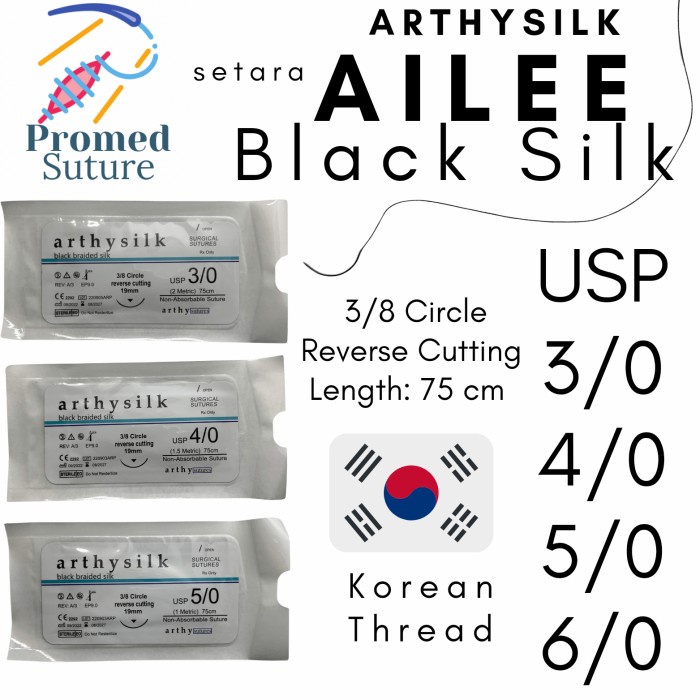 Jual Ailee Black Silk Dental Surgical Suture Benang Operasi 3/0 4/0 5/0 ...