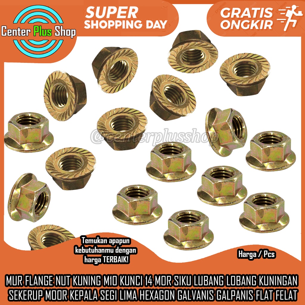 Jual MUR FLANGE NUT KUNING M10 KUNCI 14 MOR TOPI GASING RAK PLAT PELAT ...