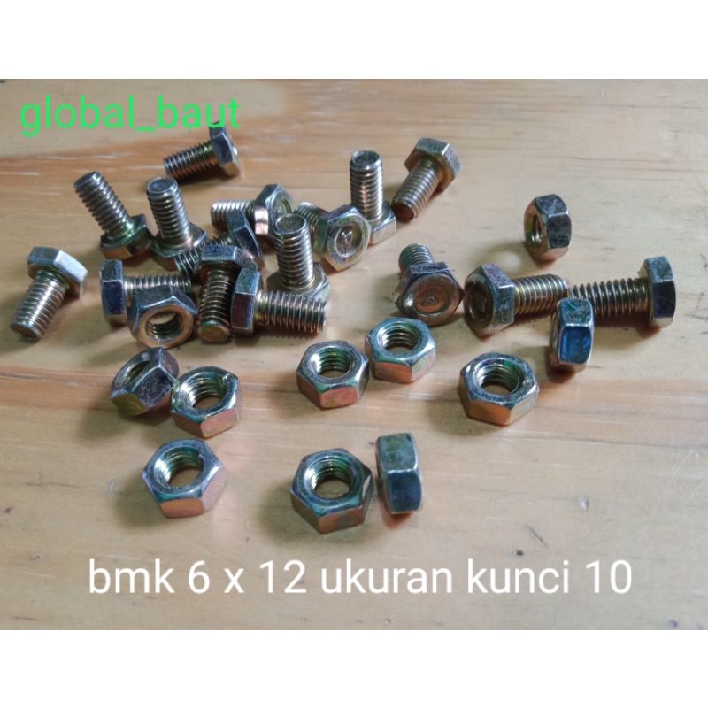 Jual baut mur ( bmk ) 6 x 12 ukuran kunci 10mm ( 10 pcs ) | Shopee Indonesia