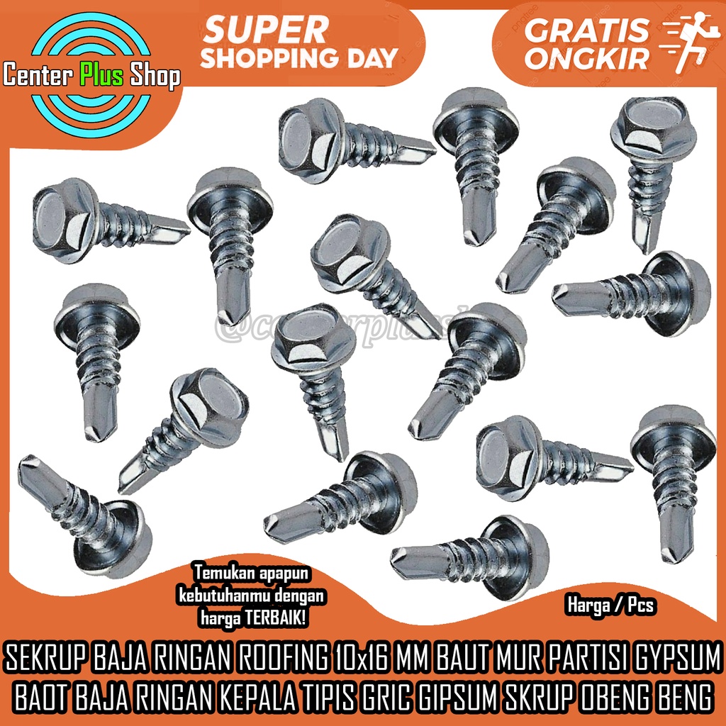 Jual SEKRUP BAJA RINGAN ROOFING 10x16 MM BAUT MUR PARTISI GYPSUM GIPSUM SKRUP OBENG SEKERUP ...