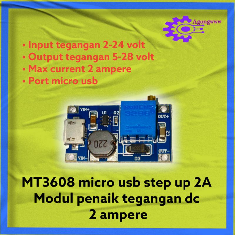 Jual MT3608 Step up DC-DC power boost 2A micro usb module | Shopee Indonesia