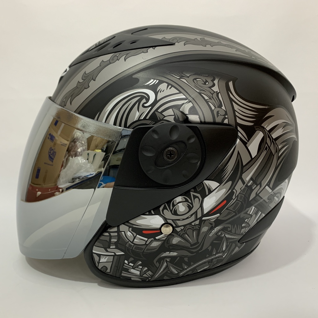 Jual Helm Vision Samurai (Silver) Hitam Doff - Kaca Iridium Silver ...