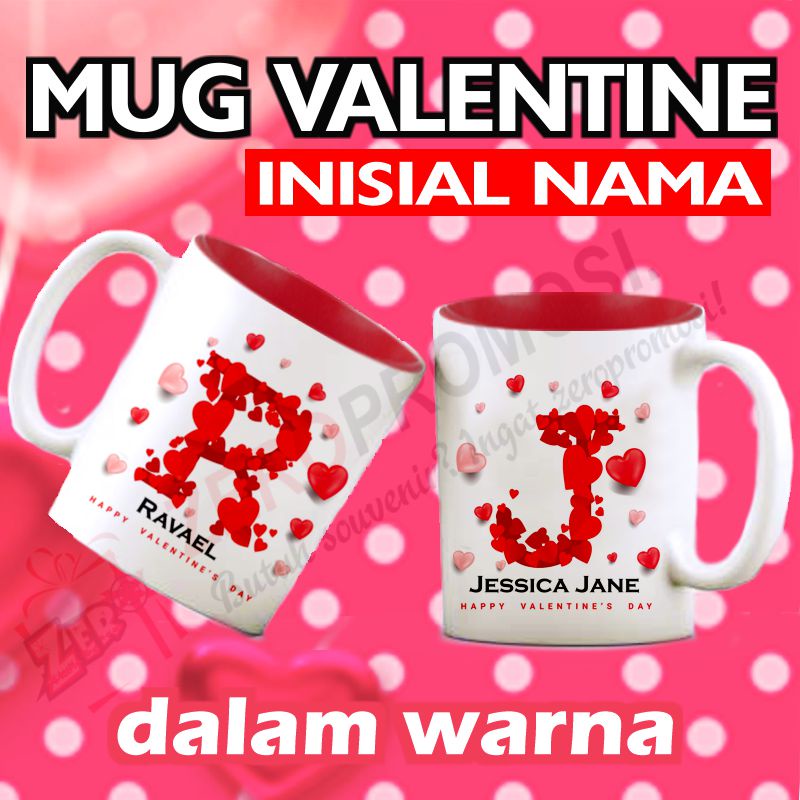 Jual Mug Warna dalam merah Inisial Nama Valentine / Kado hari kasih ...