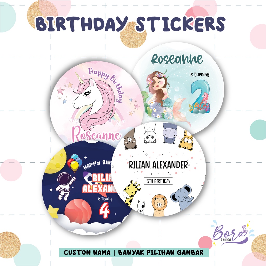Jual stiker ulang tahun / stiker birthday / custom nama / stiker bento ...