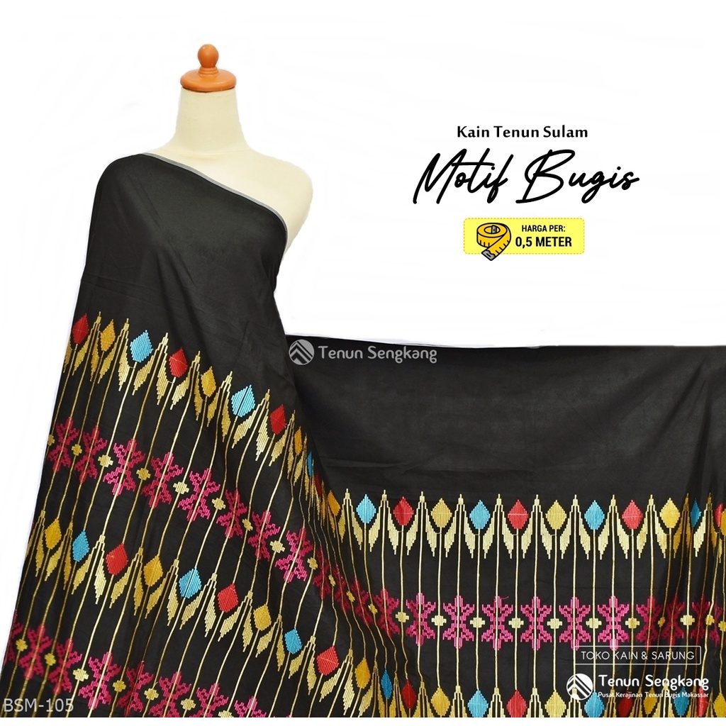 Jual Kain Tenun Sulam Motif Bugis Makassar Hitam- Tenun Sengkang BSM ...