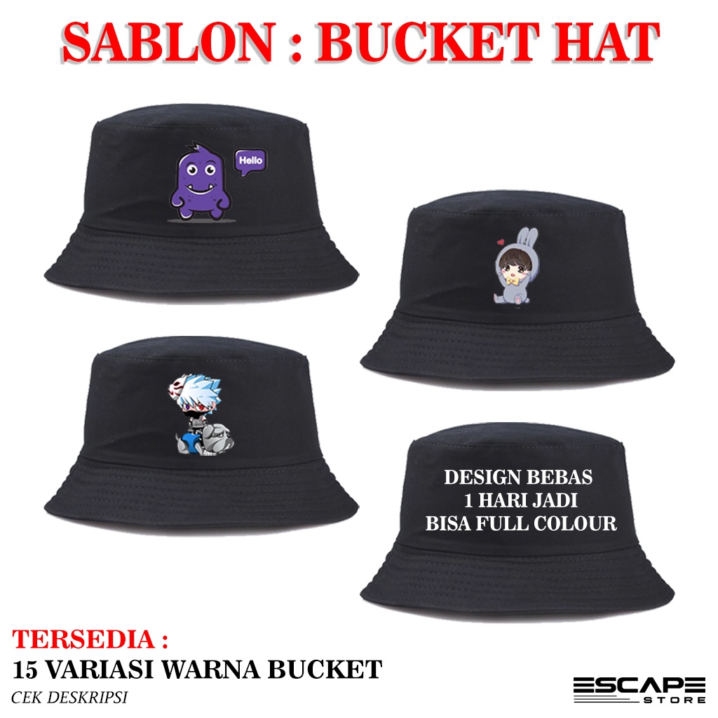 Jual Topi Bucket Hat Pria dan Wanita BONUS Custom Sablon DTF Poliflex ...