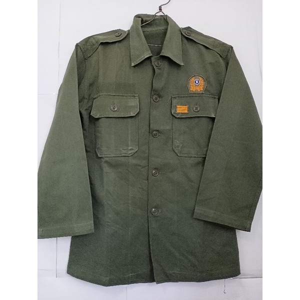 Jual Kemeja Ijo Army Polos Ada Bed Bahan Kanvas Denim ( Preloved Thrift ...