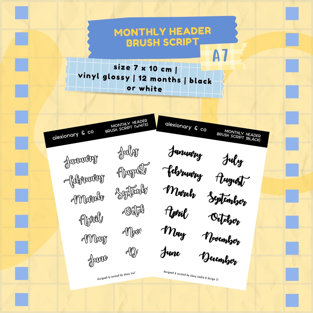 Jual Journal Planner Monthly Header Brush Script Sticker | 7 x 10 CM ...