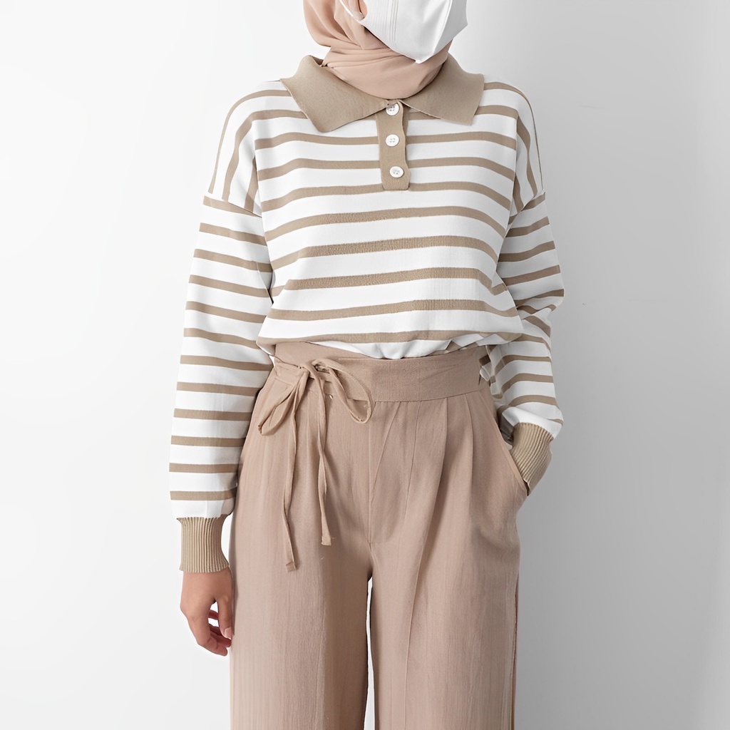 Jual Polo Stripes Knit Import - Atasan Polo Rajut Wanita - Korean Polo ...