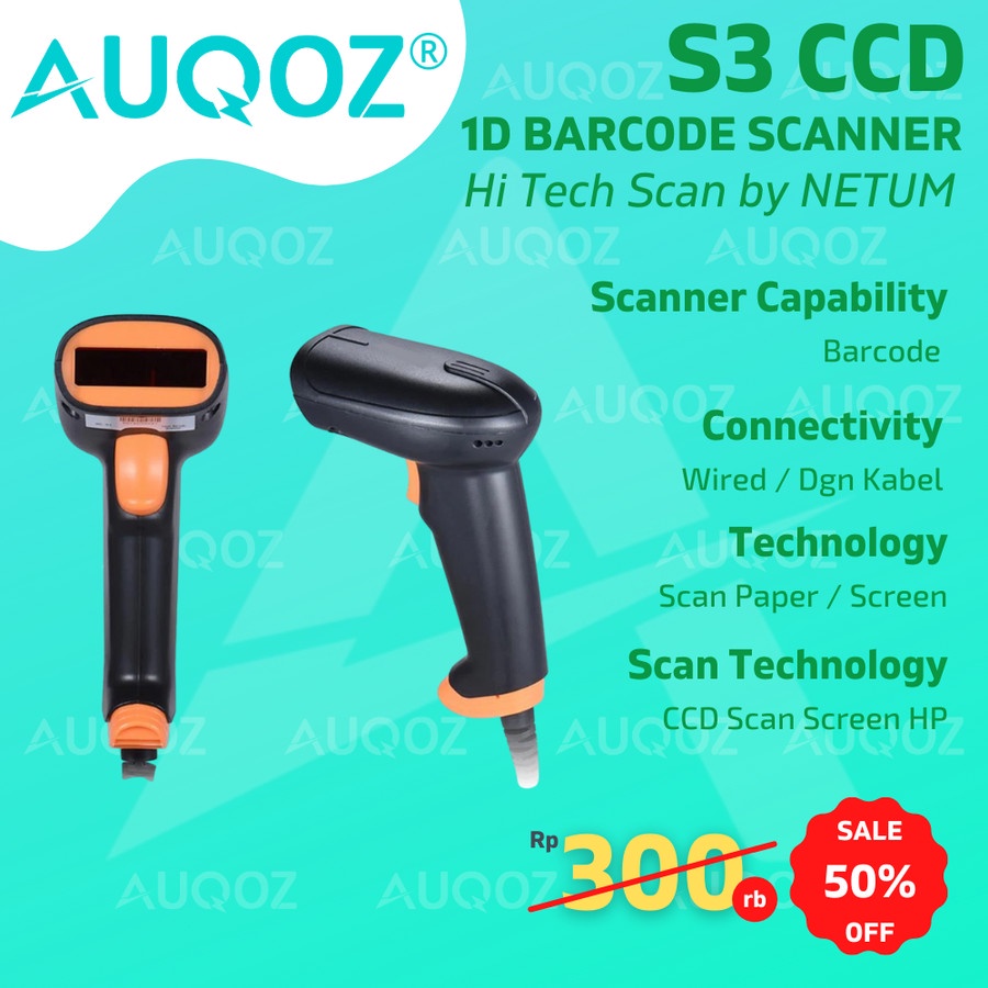 Jual AUQOZ x Netum S3 CCD Auto Scan Non Wireless Barcode Scanner 1D ...