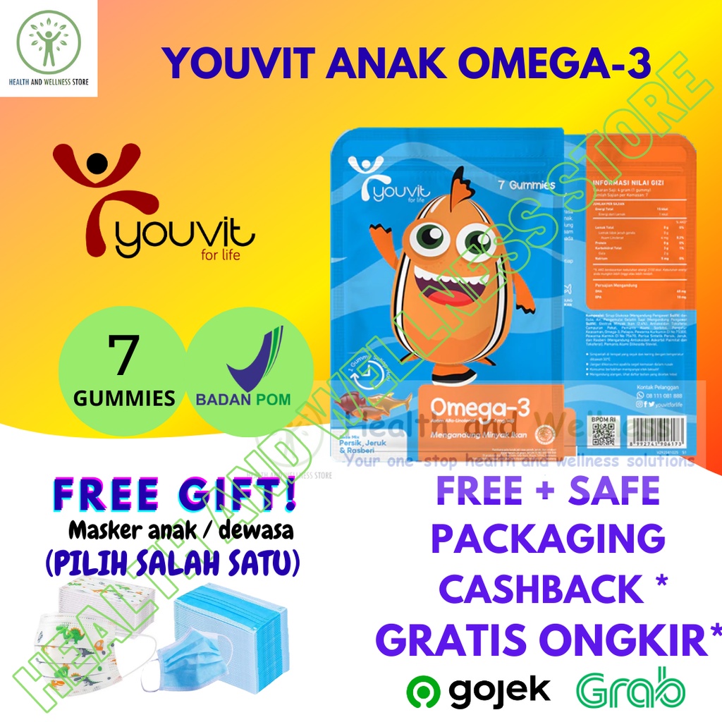 Jual YOUVIT GUMMY MULTIVITAMIN OMEGA 3 ANAK 7 GUMMIES SACHET BOX 1 SACHET | Shopee Indonesia