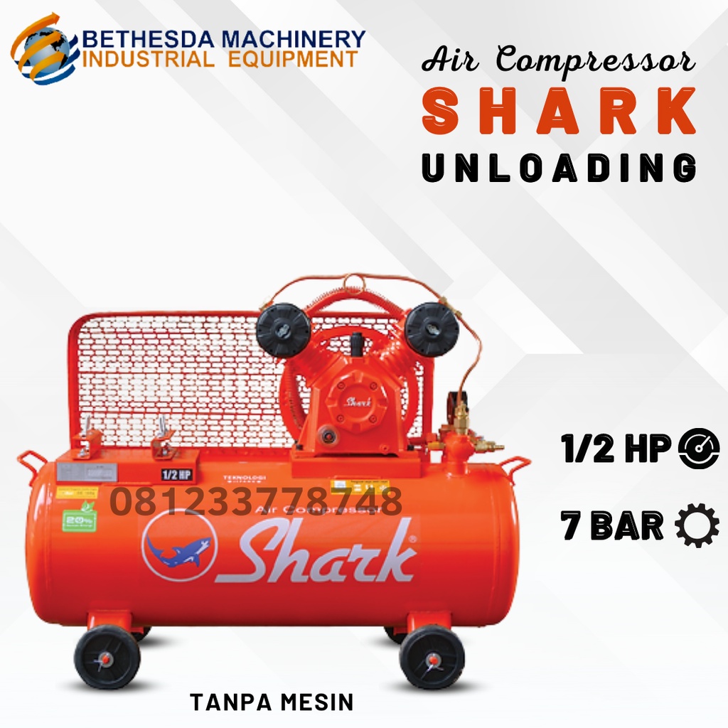 Jual Mesin Kompresor Angin / Udara 1 2 Hp Kosongan Shark Air Compressor ...