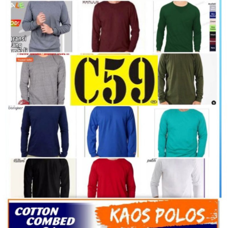 Jual [PROMO] KAOS POLOS C59 LENGAN PANJANG COTTON COMBED 20S / Kaos ...