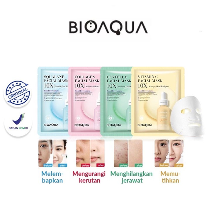 Jual BIOAQUA FACIAL MASK 10X EFFECT ESSENCE MASK WHITENING MOISTURIZING / MASKER WAJAH 28ML ...
