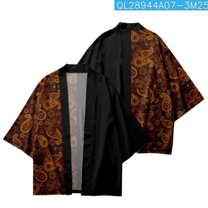 Jual baju Cashew Flowers Printed Kimono Cardigan Women Men Obi Male Yukata Men's Haori Japanese ...
