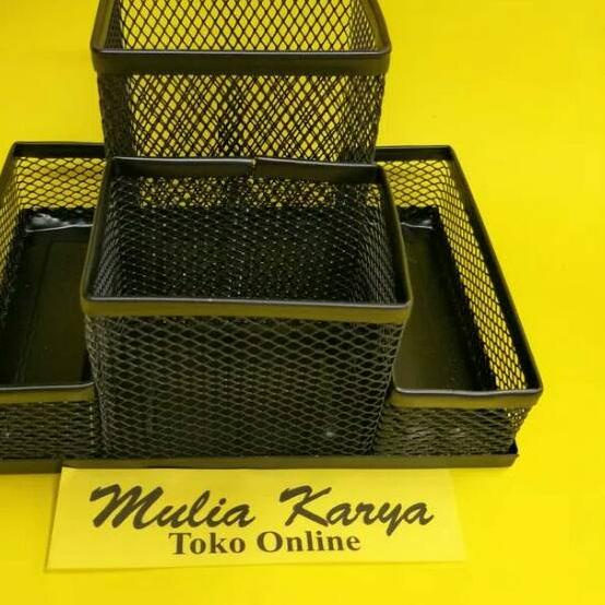 Jual Depan Desk set pen holder 4 sekat tempat pulpen keranjang besi ...