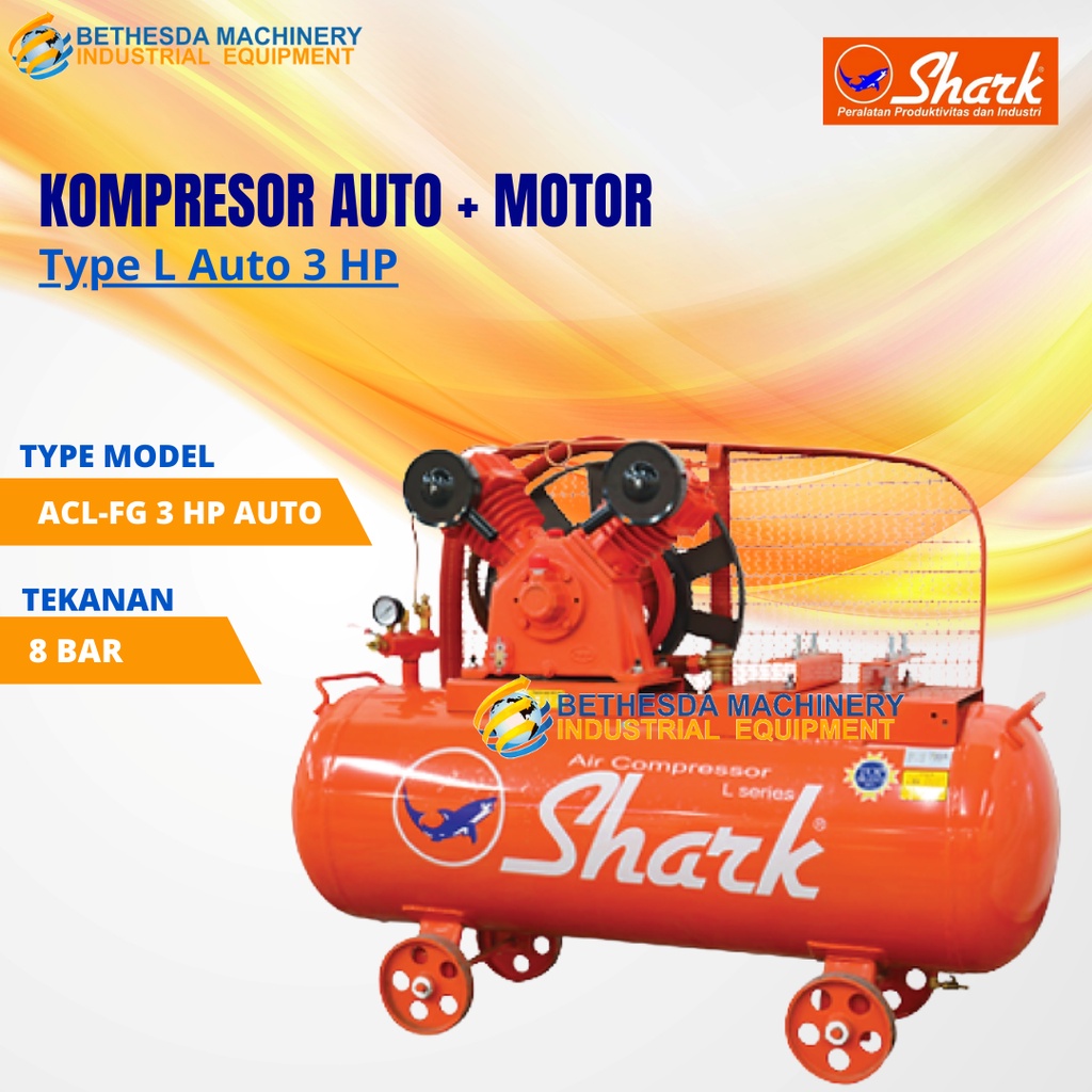 Jual Air Compressor SHARK / Kompresor Angin 3 HP / 3HP Auto + Motor 8 ...