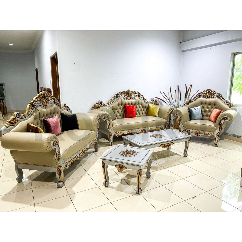 Jual Sofa Kursi Tamu Kayu Ukir Egyptian Mawar Jumbo 221 + 2 Meja ...