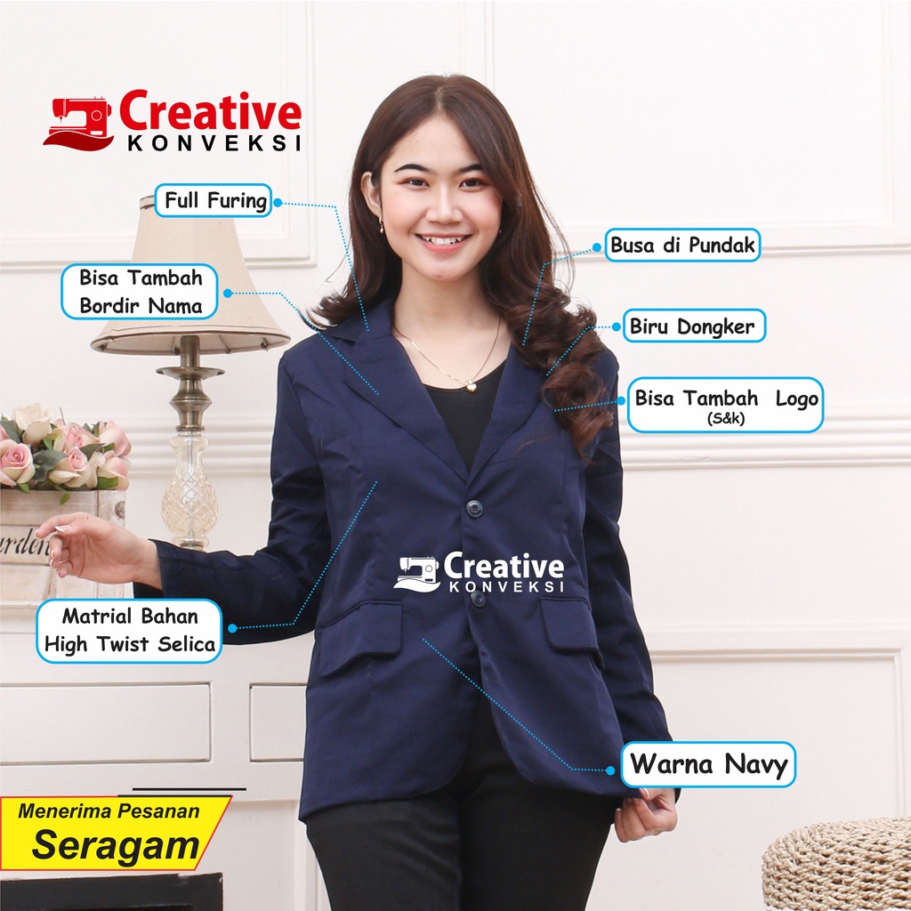 Jual Blazer Warna Biru Dongker Navy Wanita Formal Modern Kerja Kantor ...