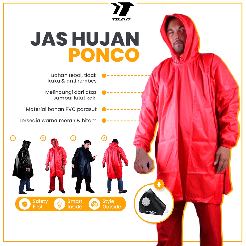Jual Jas Hujan Ponco Lengan Tojan Mantel Ujan Pria Wanita Dewasa Free Masker Waterproof Anti ...
