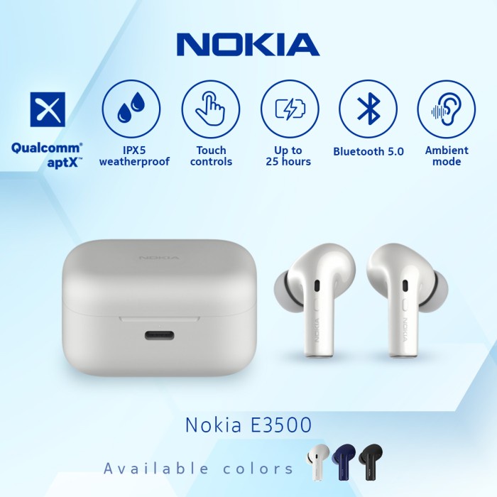 Jual NOKIA TRUE WIRELESS TWS EARPHONE E3500 - WHITE | Shopee Indonesia