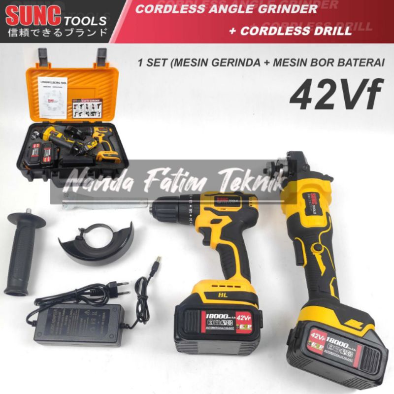 Jual Mesin gerinda + bor cordless impact SUNC 42vf brushless angle ...