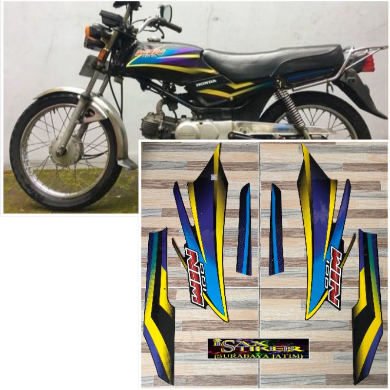Jual striping original Honda WIN 100 hitam Lis kuning biru tahun 2002 ...