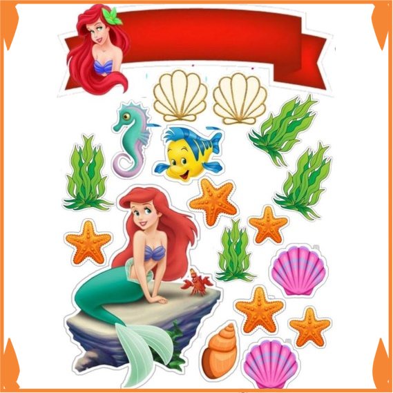 Jual Ready Topper Cake Custom Nama Tema Mermaid Ariel baner kue ultah ...