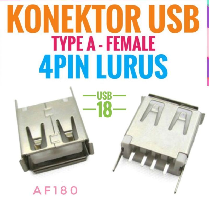 Jual Socket USB Type A Female AF180 Konektor Soket USB 2.0 4 Pin Lurus | Shopee Indonesia
