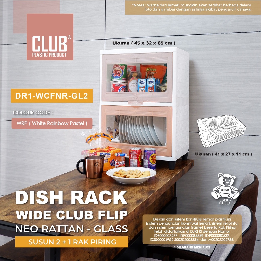 Jual RAK PIRING PLASTIK CLUB KACA BENING SUSUN 2 / DISH RACK WIDE FLIP ...