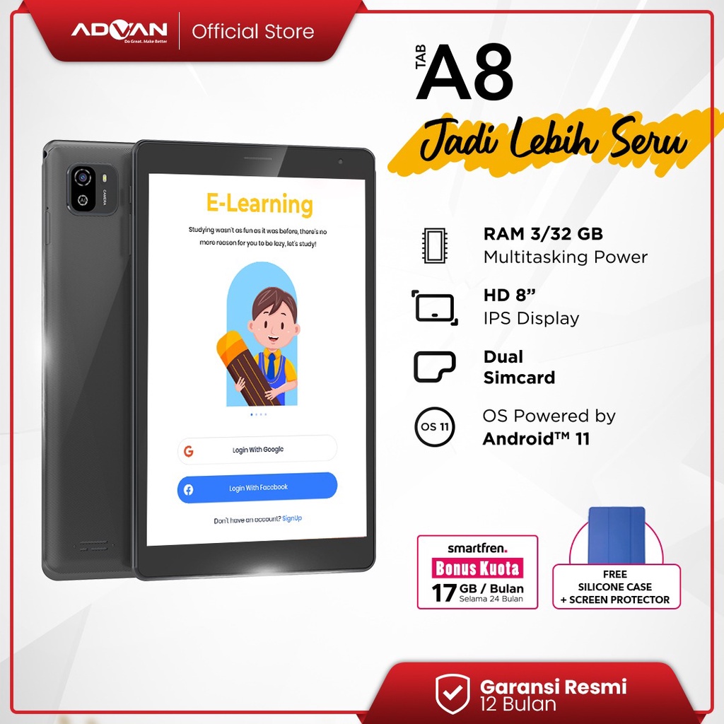 Jual Advan Tab A8 3GB / 32GB Tablet 8 Inch Android 11 Garansi Resmi ...