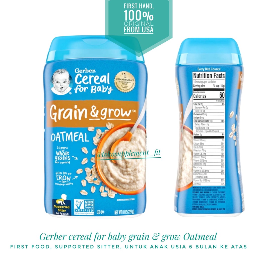 Jual Gerber Cereal for Baby, Grain & Grow Oatmeal (1st Food) | Shopee ...
