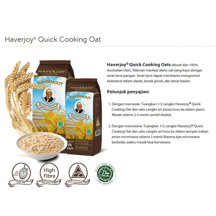 Jual Haverjoy Oatmeal 500 gr Australian Oat Havermout Instan Rolled ...
