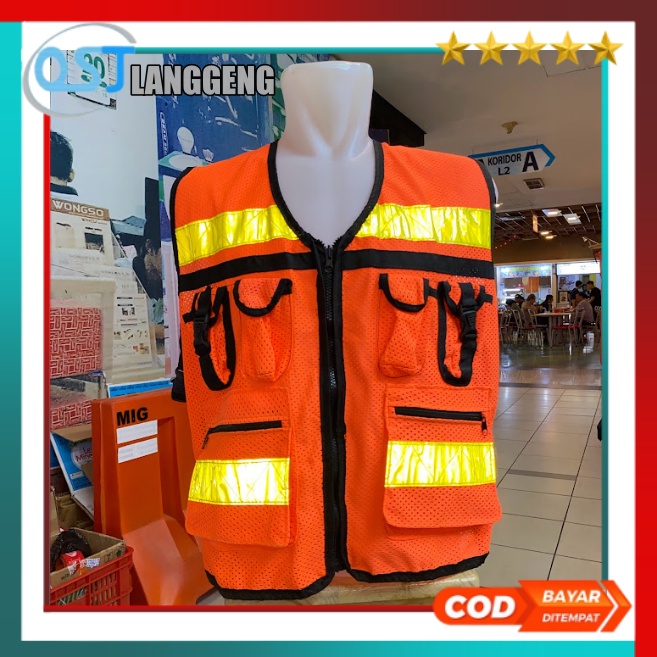 Jual BISA COD | Rompi Proyek Safety Vest Jaring / Jala Tebal 6 Kantong ...