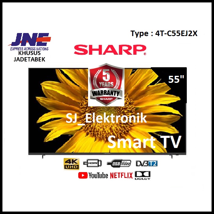 Jual LED TV Sharp 55 Inch 4T-C55EJ2X / 55EJ2X SmartTV UHD 4K HDR ...