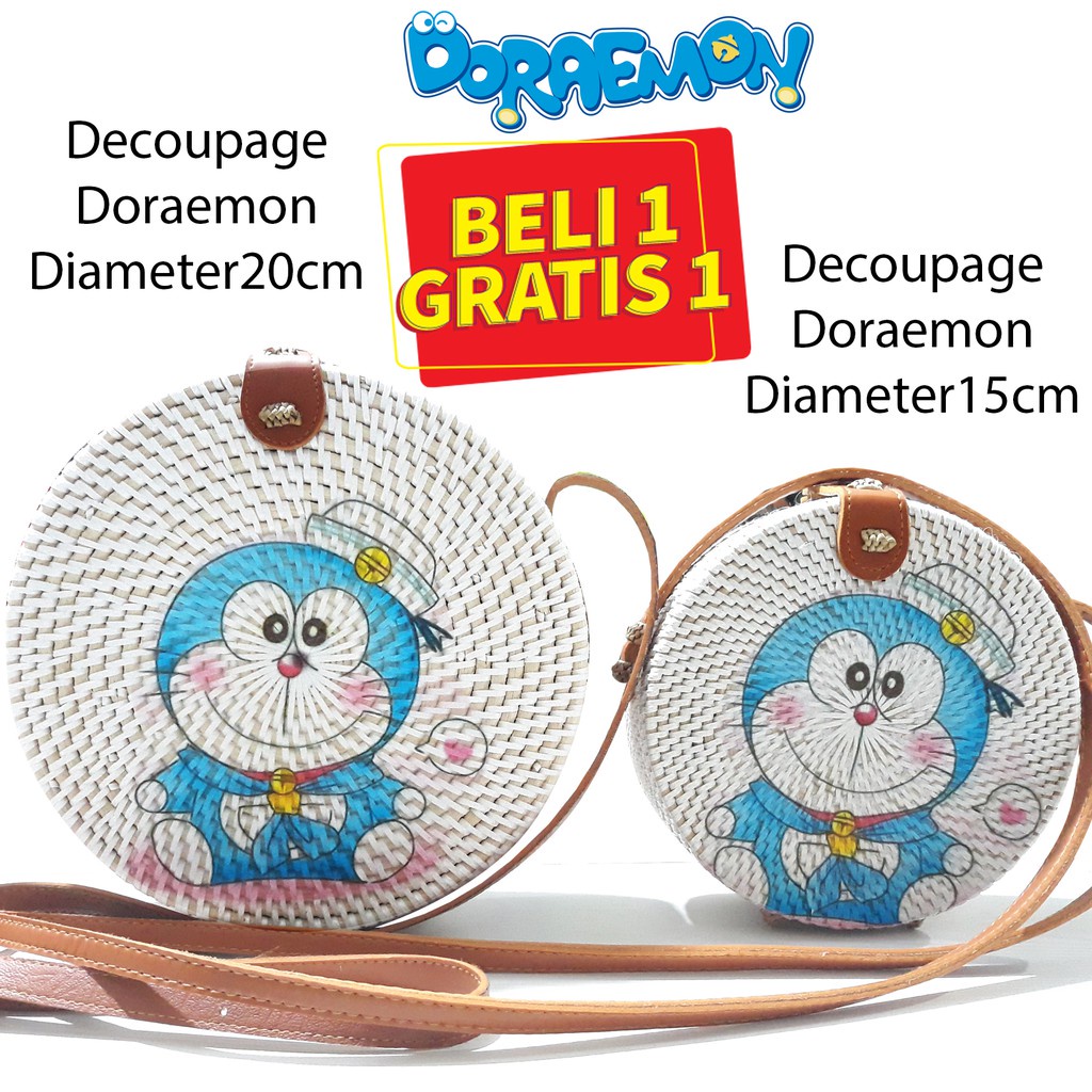 Jual BELI 1 GRATIS 1 TAS ROTAN DORAEMON 20 DAN 15CM - DORAEMON PAKAI ...