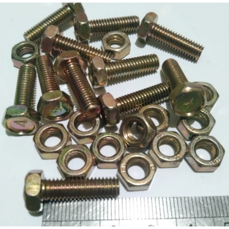 Jual 20 pcs baut + mur kuning hex BMK m6 x 20 mm ( kunci 10 ) | Shopee Indonesia