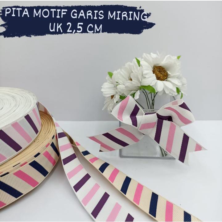 Jual 5YARD -PITA MOTIF GARIS MIRING UK.2,5CM /PITA KREASI /PITA RAMBUT ...