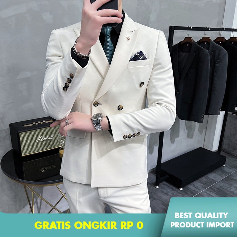 Jual Jas Pria Setelan British Slim-Fit Double-Breasted Setelan Jas Tiga ...