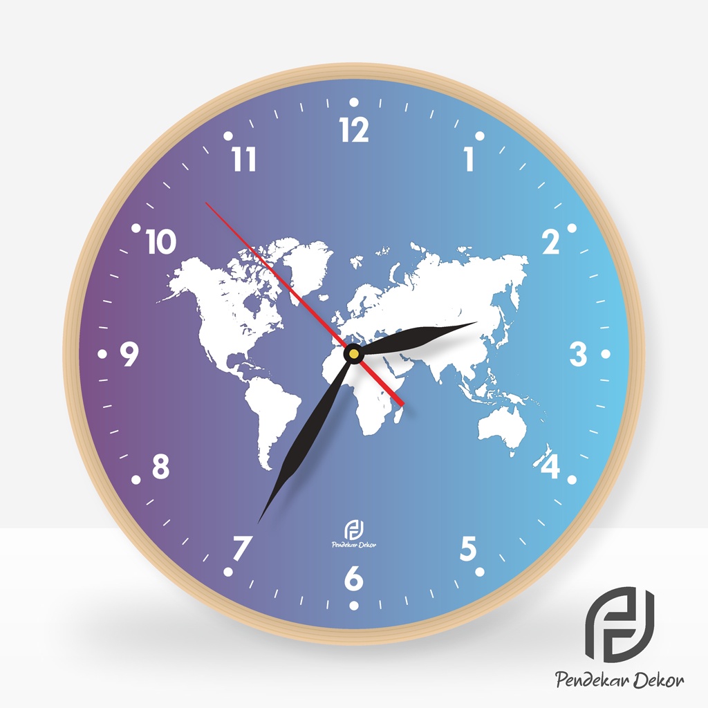 Jual JAM DINDING PETA DUNIA UNIK PAJANGAN KAYU DEKORASI RUMAH WORLD MAP ...