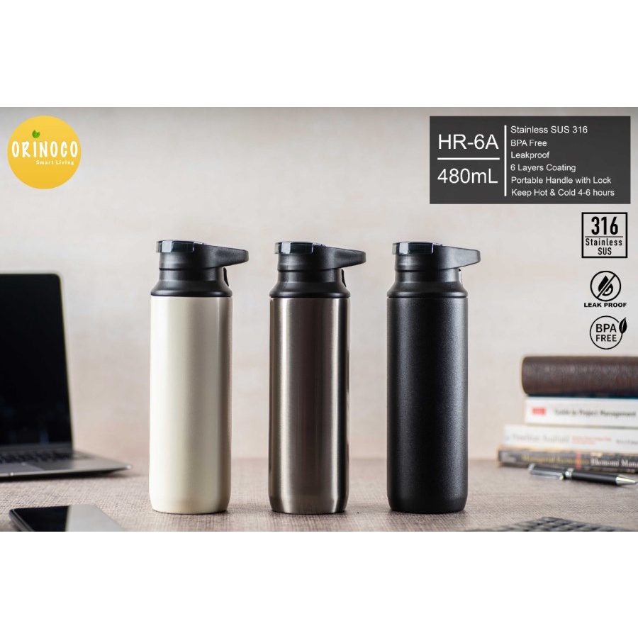 Jual Orinoco Botol Thermos Air Dingin HR-6A Tumbler Stainless With Lock Handle 480ML Leakproof ...