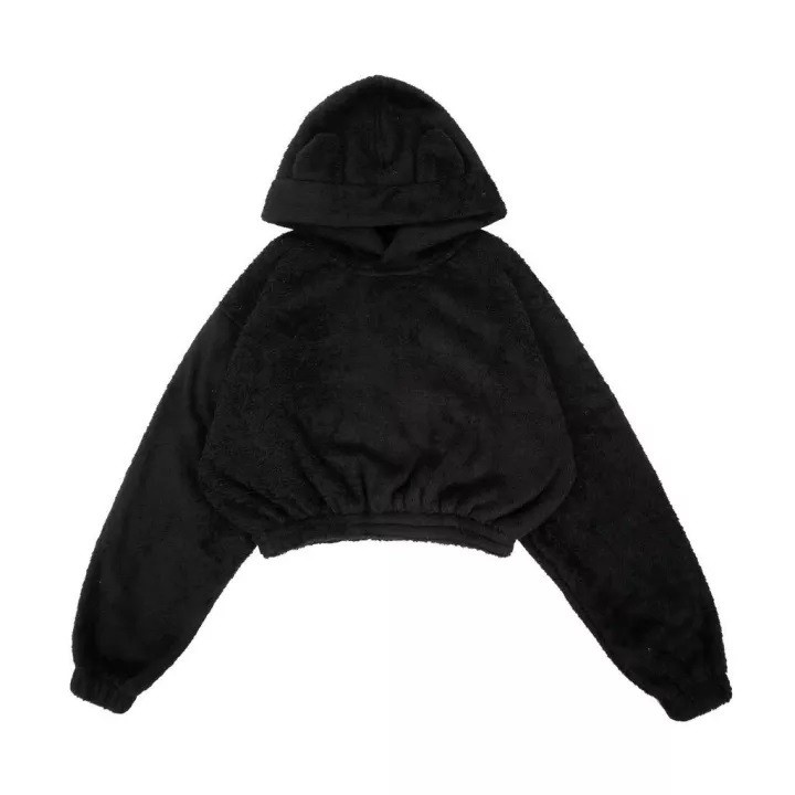 Jual Sweater Hoodie Crope Telinga Beruang Cute Sherpa Bulu Domba ...