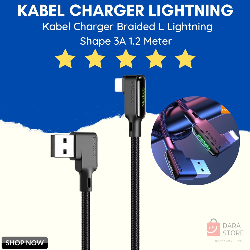 Jual Kabel Charger Lightning Braided L Shape 3A 1.2 Meter | Shopee ...