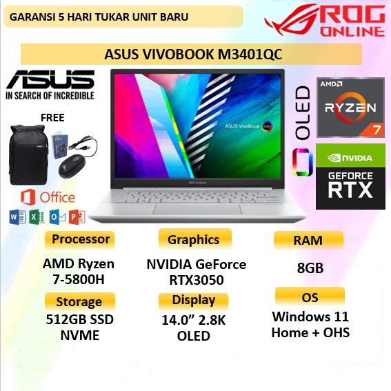 Jual LAPTOP ASUS VIVOBOOK PRO NVIDIA GEFORCE RTX 3050 RYZEN 7 5800H 8GB ...