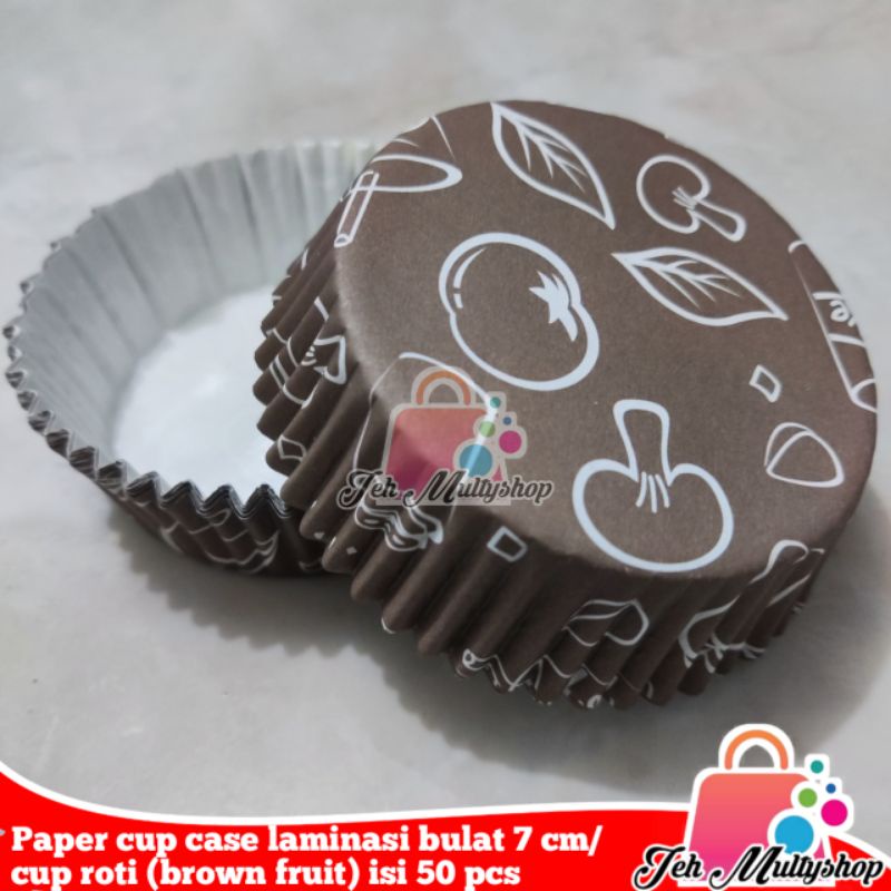 Jual Paper cup case laminasi bulat 7 cm / cup roti (brown fruit) isi 50 ...
