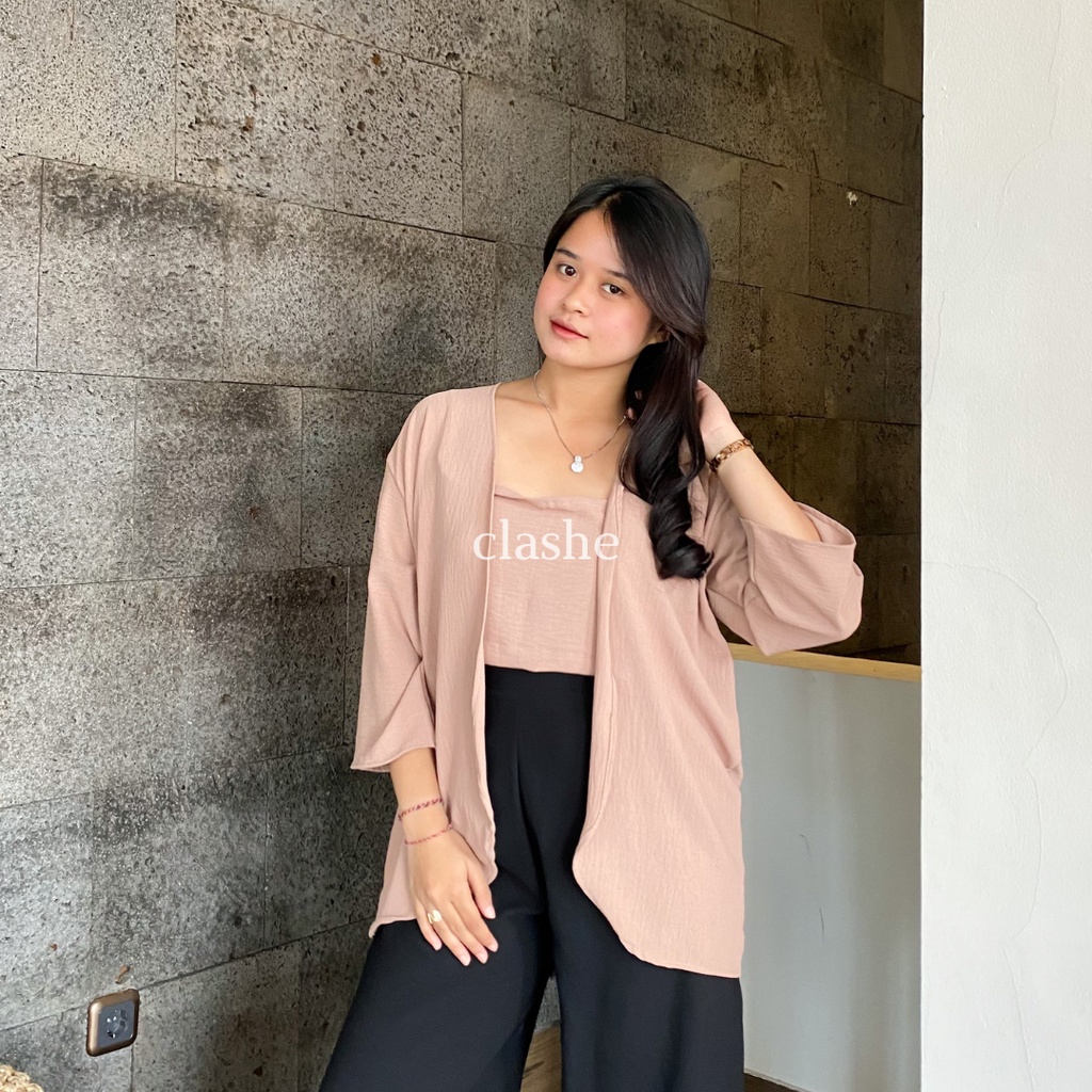 Jual One Set Setelan Cardigan Lengan Panjang Dan Tanktop Wanita Kekinian Korean Style Ootd ...