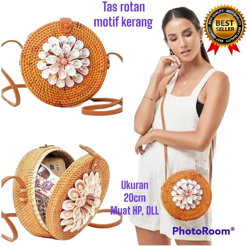 Jual tas rotan bulat bali lombok motif kerang 20 cm 18 cm harga ...