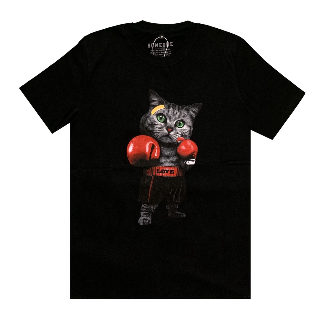 Jual Someone Tshirt "Cat Boxer" 307D Black | Shopee Indonesia