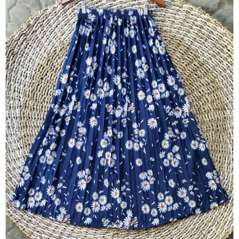 Jual Rok Plisket Motif Bunga | Rok Plisket Daisy | Shopee Indonesia